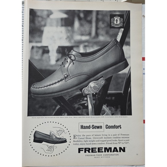 Hickey Freeman | Art | Vintage 964 Freeman Shoe Print Ad Hand Sewn ...